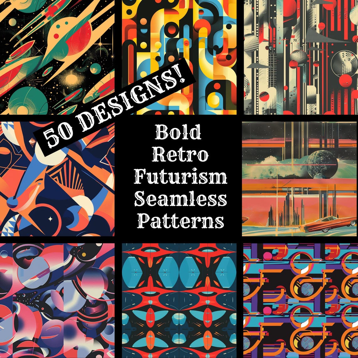 Retro Futurism Seamless Pattern: Bold Digital Paper (digital Download ...