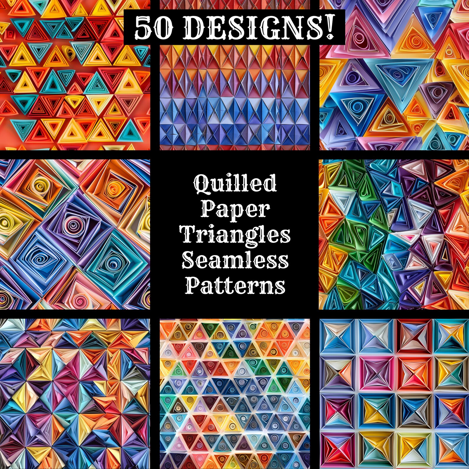 Quilled Paper Triangles Seamless Digital Paper, Quilled Paper Triangles ...