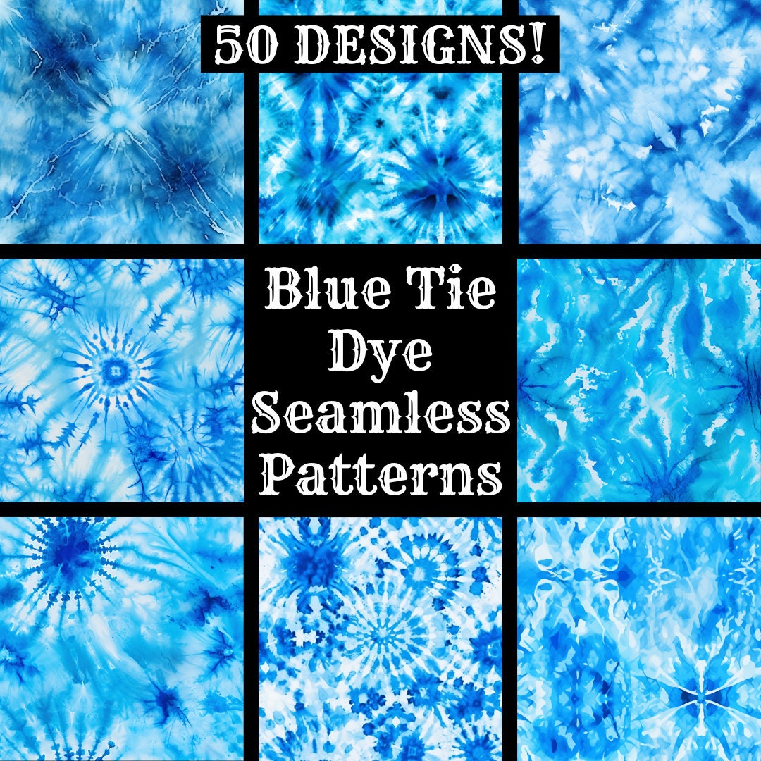 Blue Tie Dye Seamless Patterns: 50 PNG Digital Papers (digital Download ...