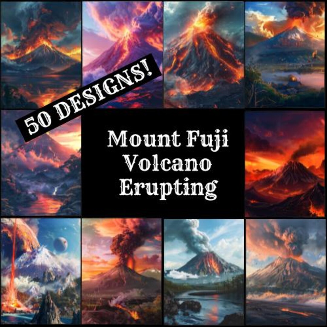 Mount Fuji Volcano Erupting Digital Paper: Vintage Journal Inserts (PNG ...