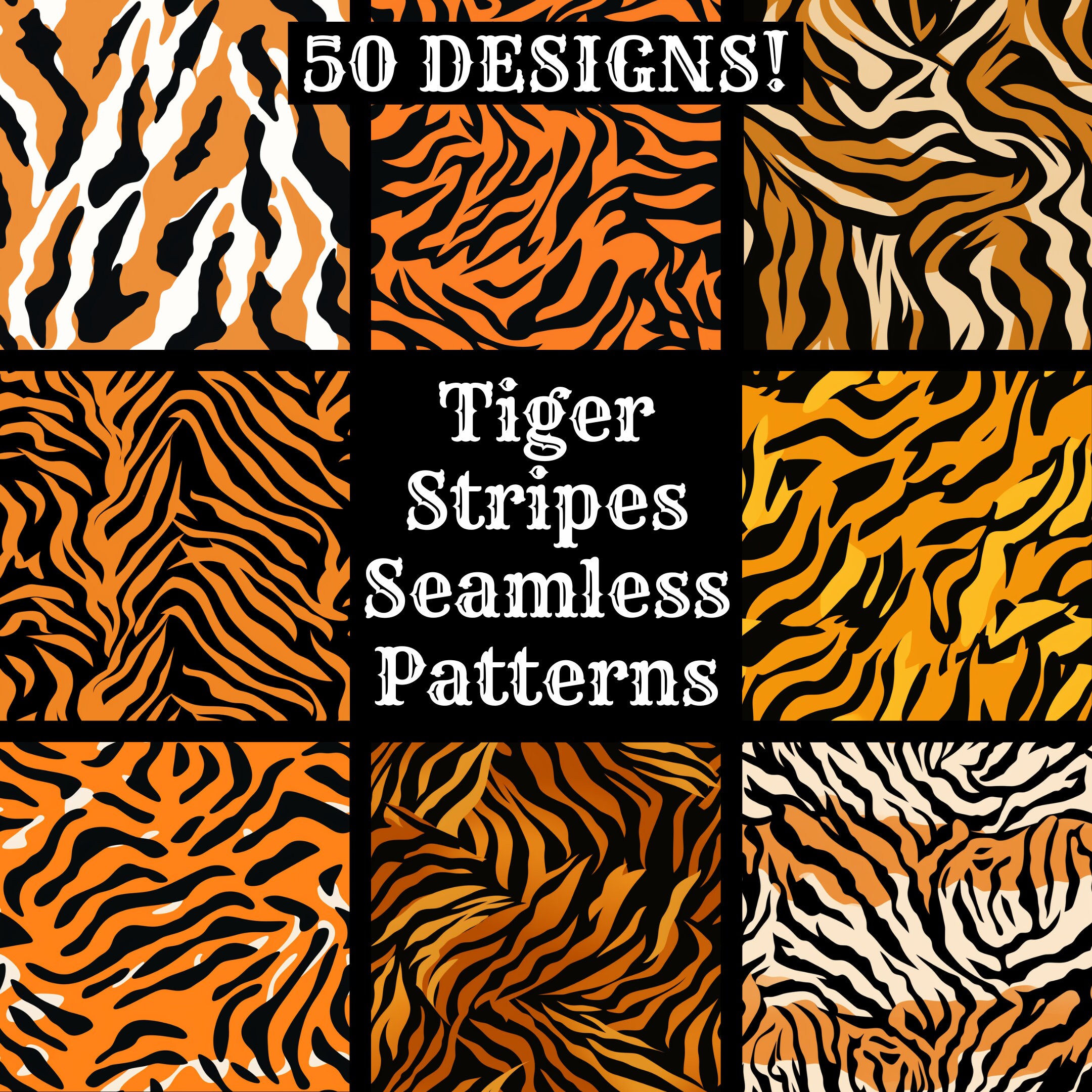 Tiger Stripes Seamless Pattern: 50 PNG Digital Papers (digital Download ...