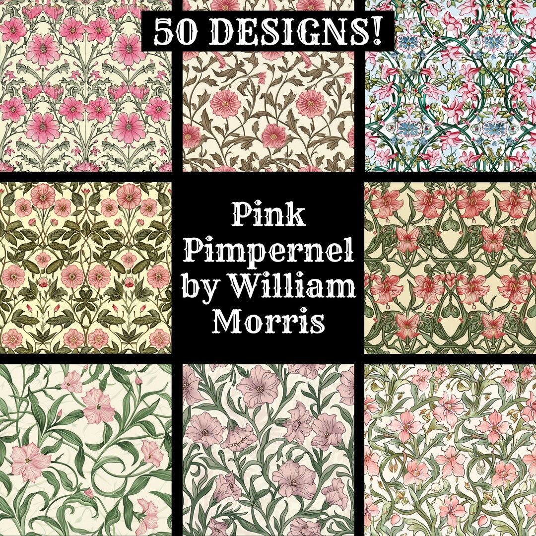 William Morris Pink Pimpernel Seamless Pattern: Digital Paper (digital ...