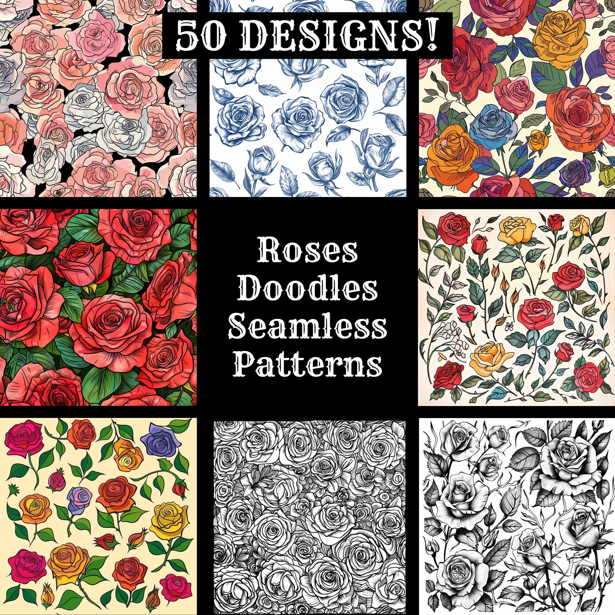 Roses Doodles Seamless Digital Paper for Scrapbooking - Etsy