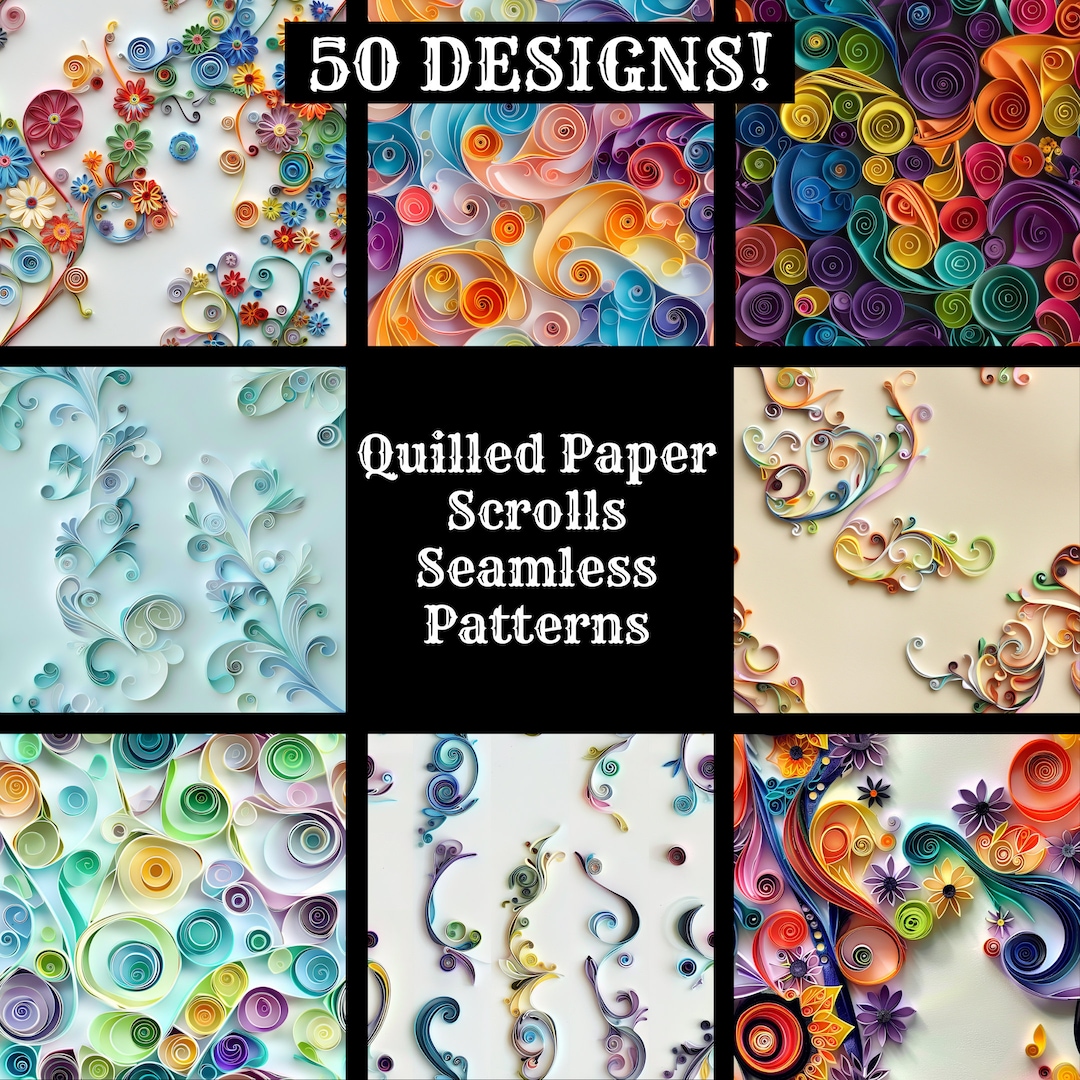 Quilled Paper Scrolls Seamless Digital Paper, Quilled Paper Scrolls ...