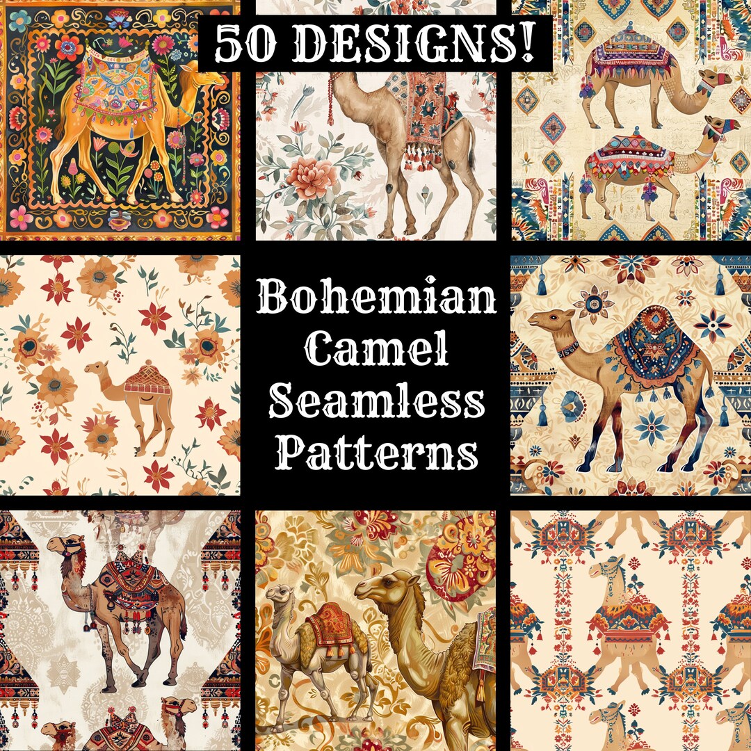 Bohemian Camel Seamless Digital Paper, Bohemian Camel Printable ...