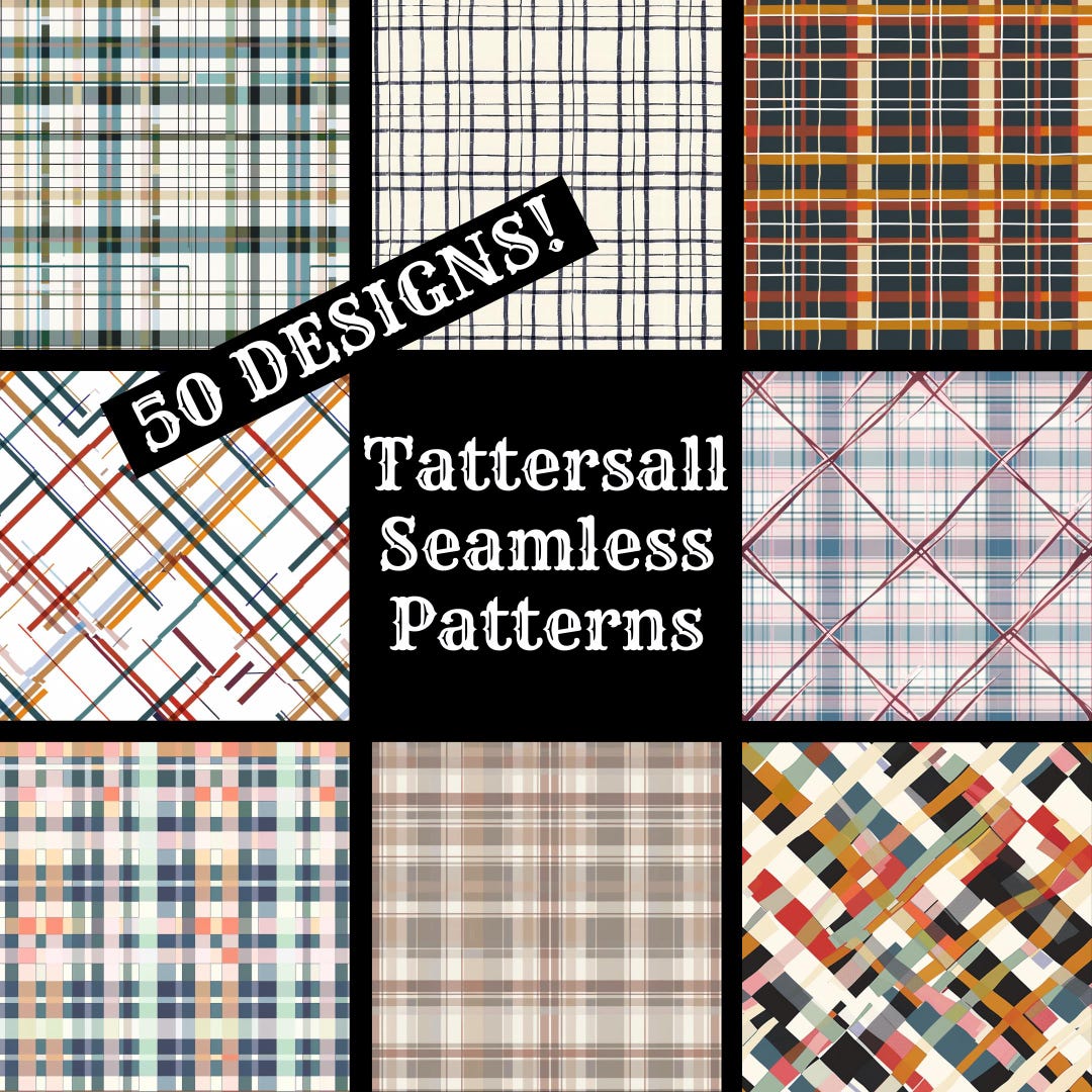 Tattersall Plaid Seamless Pattern: 50 PNG Digital Papers (digital ...