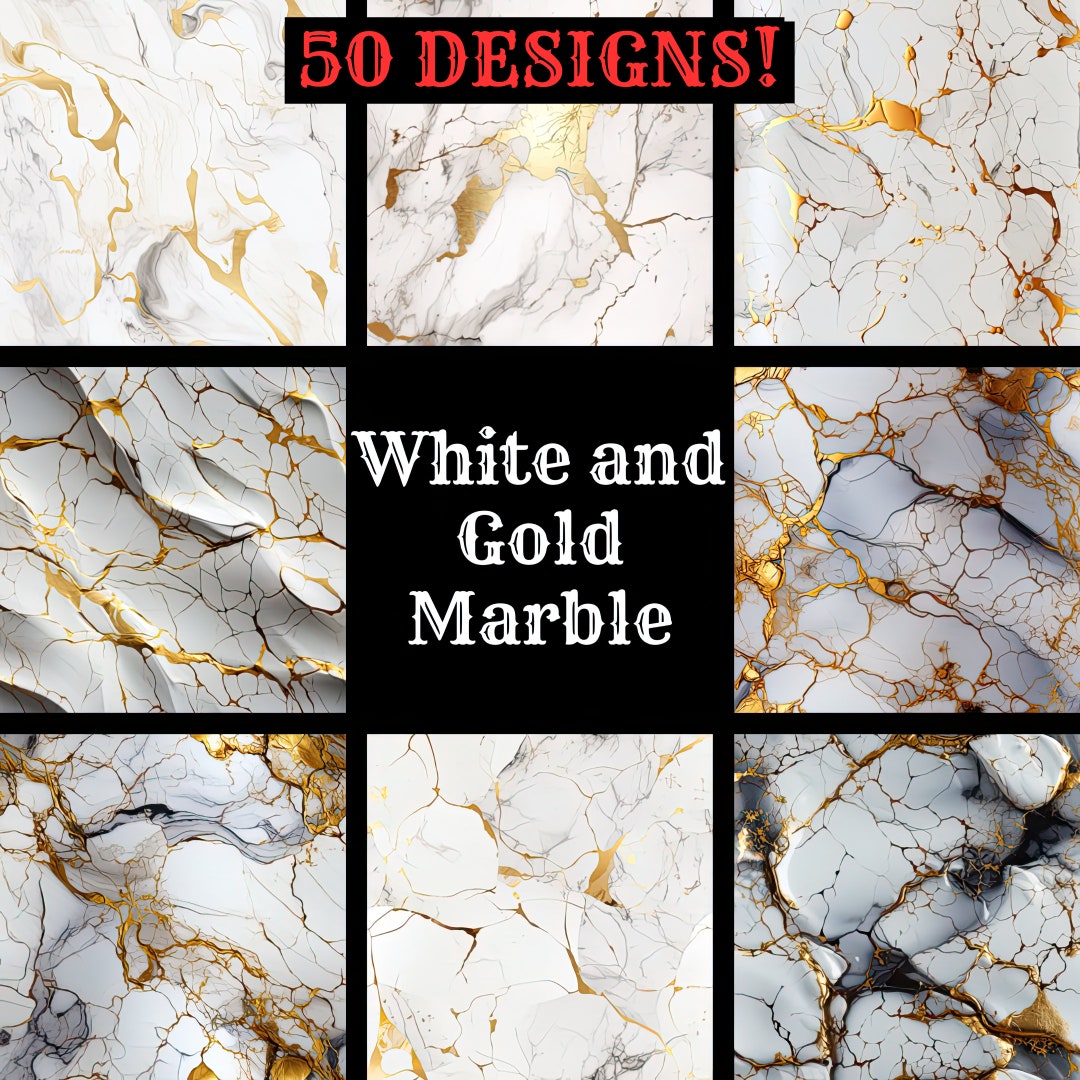 Seamless White and Gold Marble Digital Paper, Printable Scrapbook Paper ...