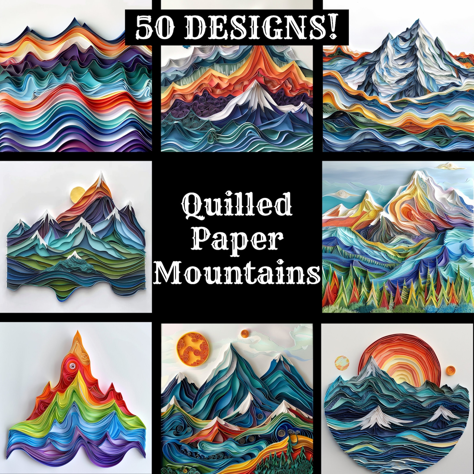 Quilled Paper Mountains: High Resolution Digital Paper (PNG) - Etsy