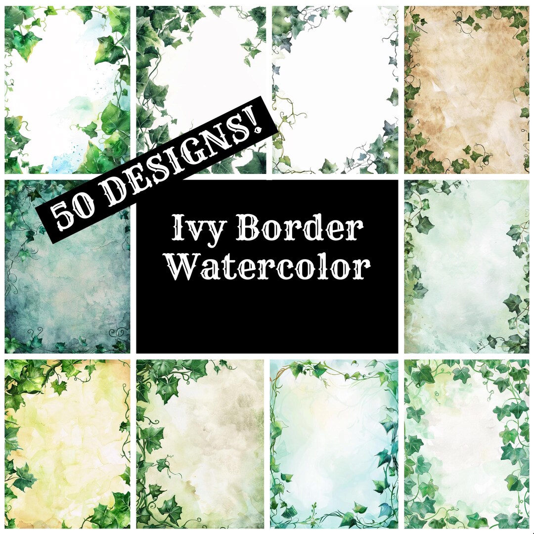 Ivy Border Watercolor Journal Paper: Vintage Scrapbook (digital ...