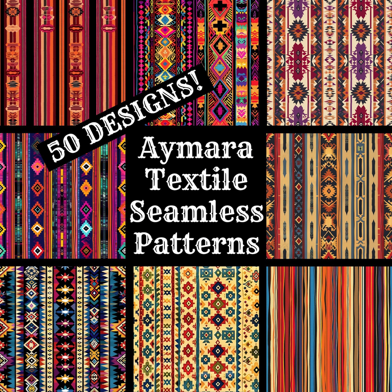 Aymara Textile Seamless Patterns: 50 PNG Digital Papers (digital ...