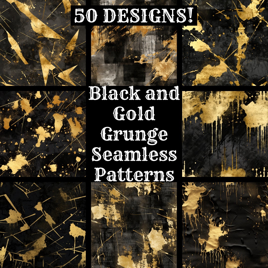 Black and Gold Grunge Seamless Digital Paper, Printable Scrapbook Paper ...