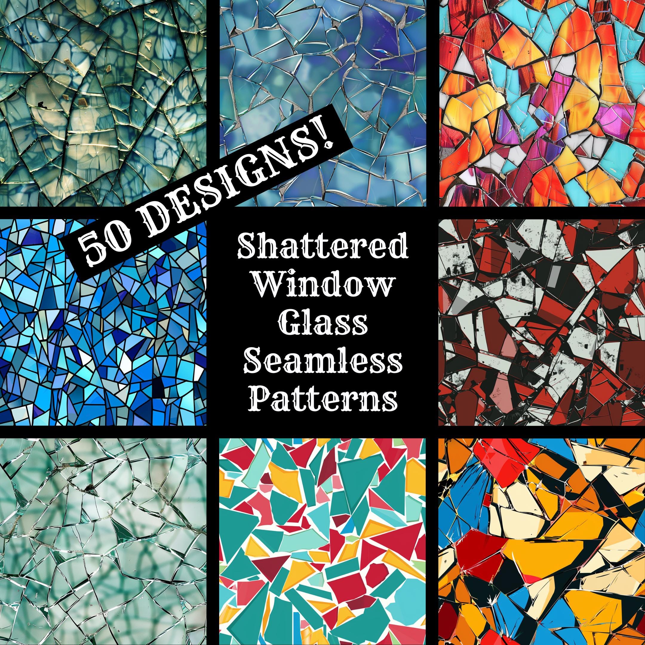Shattered Glass Seamless Textures: 50 Digital Papers (digital Download ...