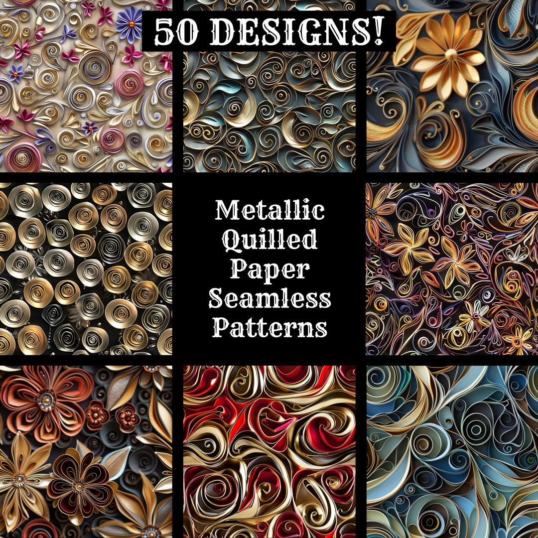 Metallic Quilled Paper Seamless Patterns, Scrapbook Print (digital ...