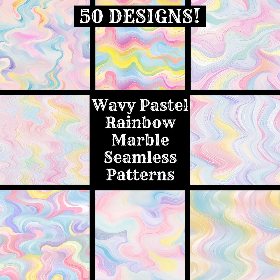 Wavy Pastel Rainbow Marble Seamless Digital Paper, Printable Scrapbook ...