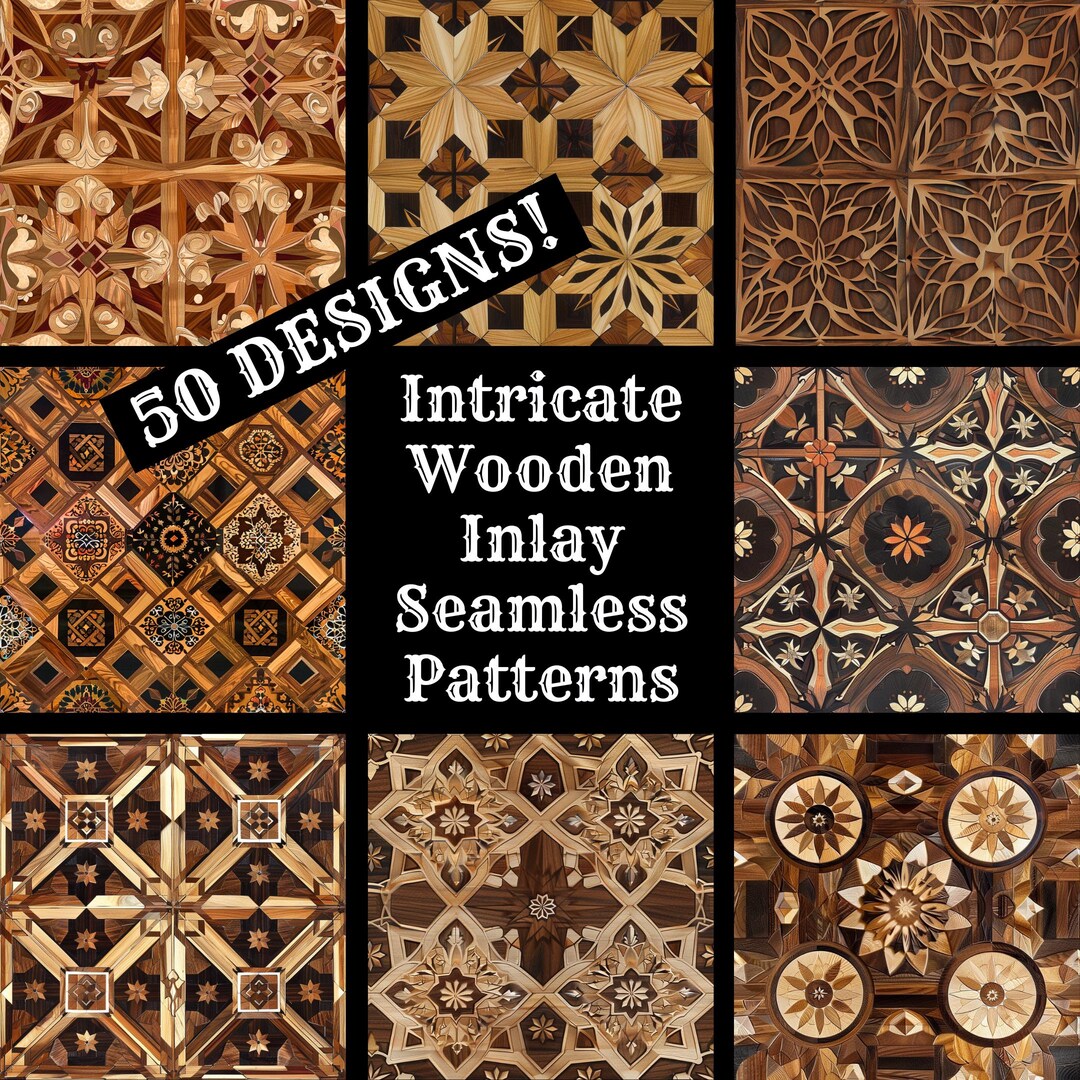 Wooden Inlay Seamless Patterns: Intricate Digital Paper (digital ...