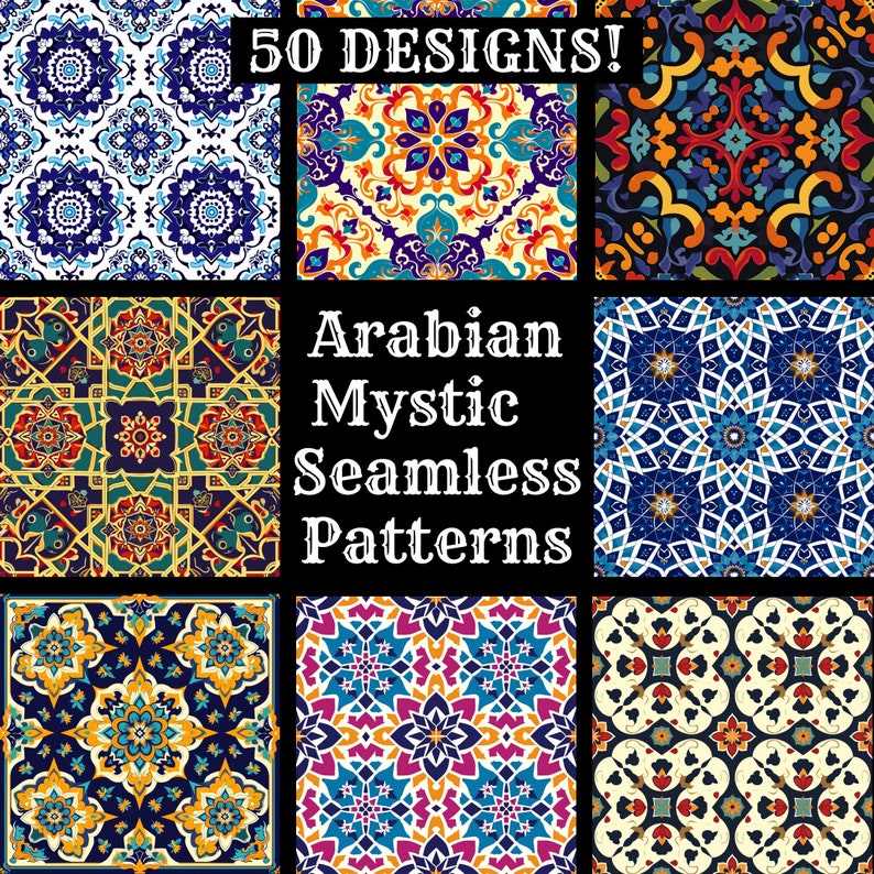 Arabian Mystic Seamless Patterns: 50 PNG Digital Papers (digital ...