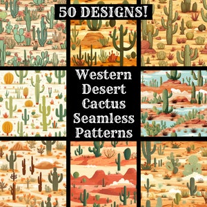 Western Desert Cactus Seamless Digital Paper, Printable Scrapbook Paper ...