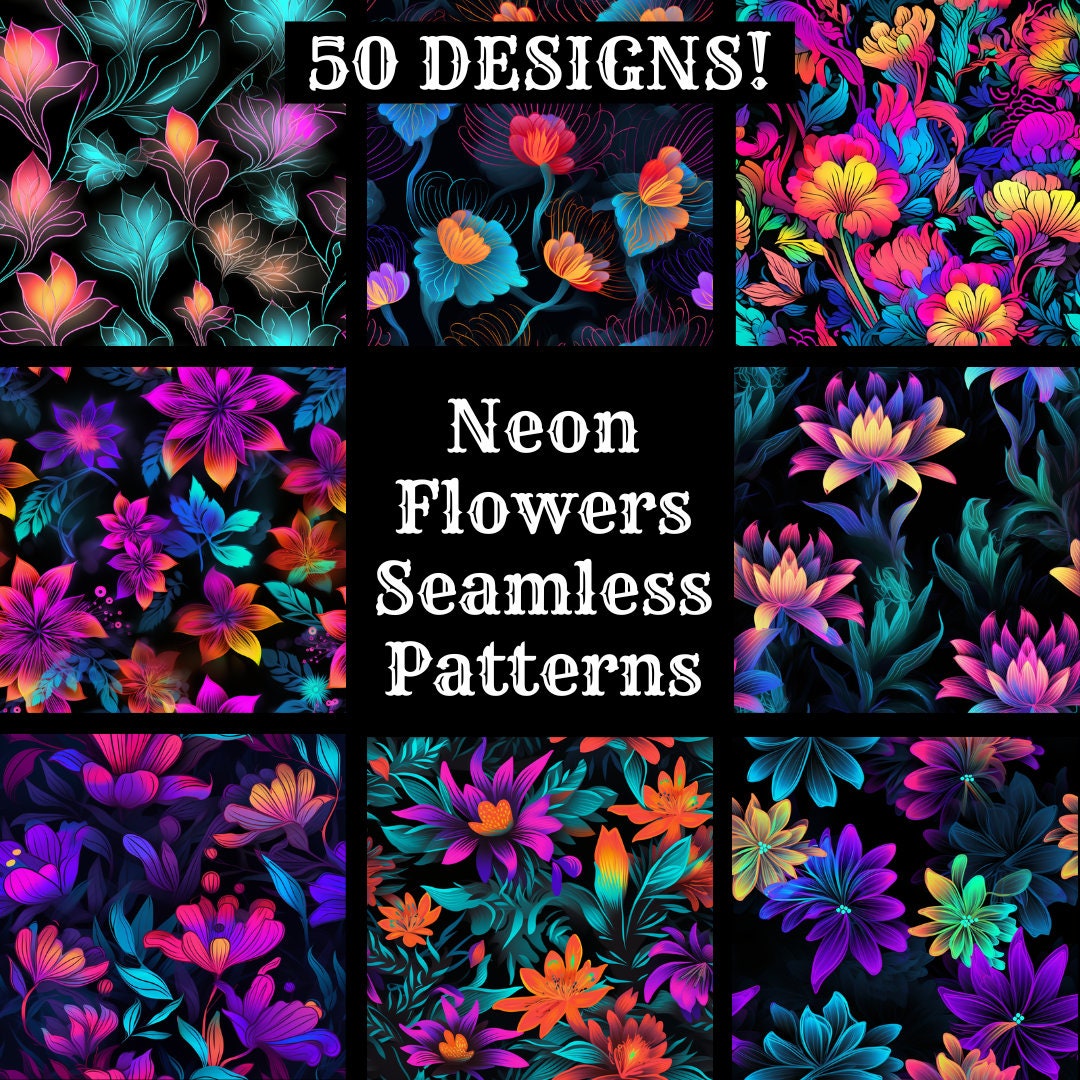 Neon Flowers Seamless Digital Paper, Printable Scrapbook Paper Seamless ...