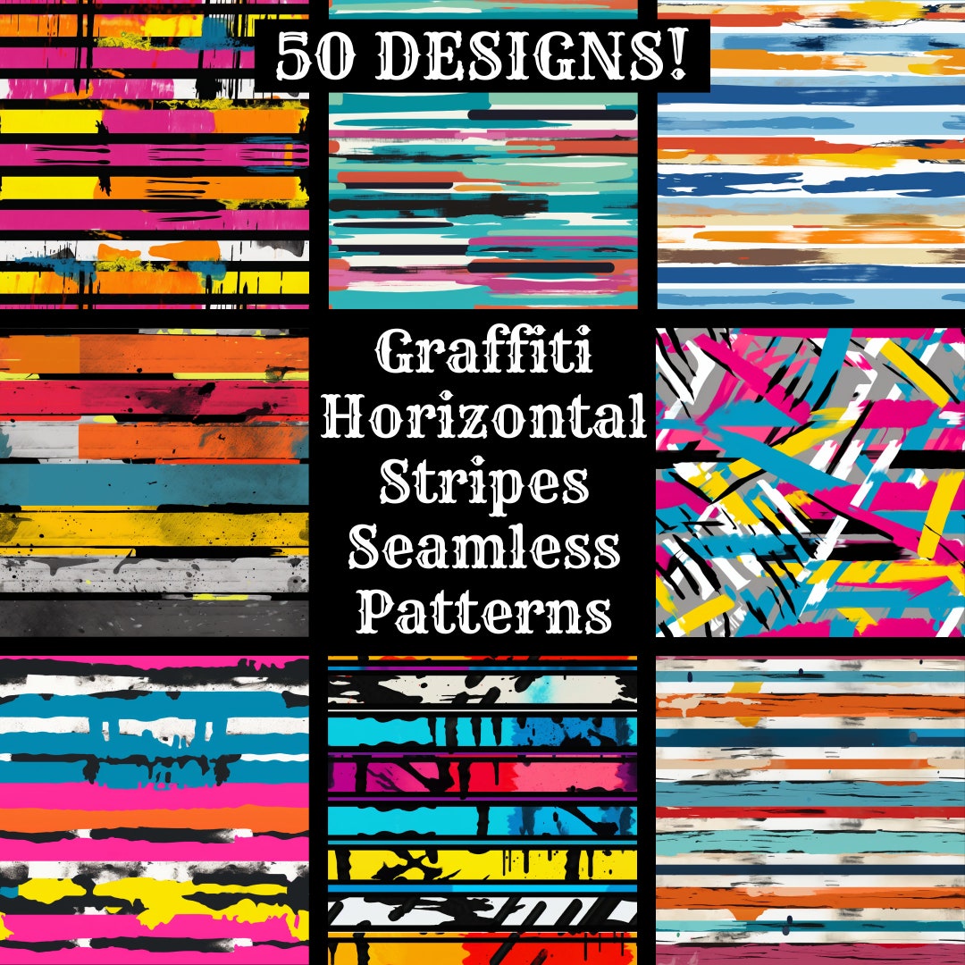 Graffiti Horizontal Stripes Seamless Digital Paper, Printable Scrapbook ...