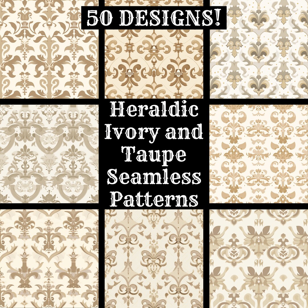 Heraldic Ivory and Taupe Seamless Digital Paper, Printable Scrapbook ...