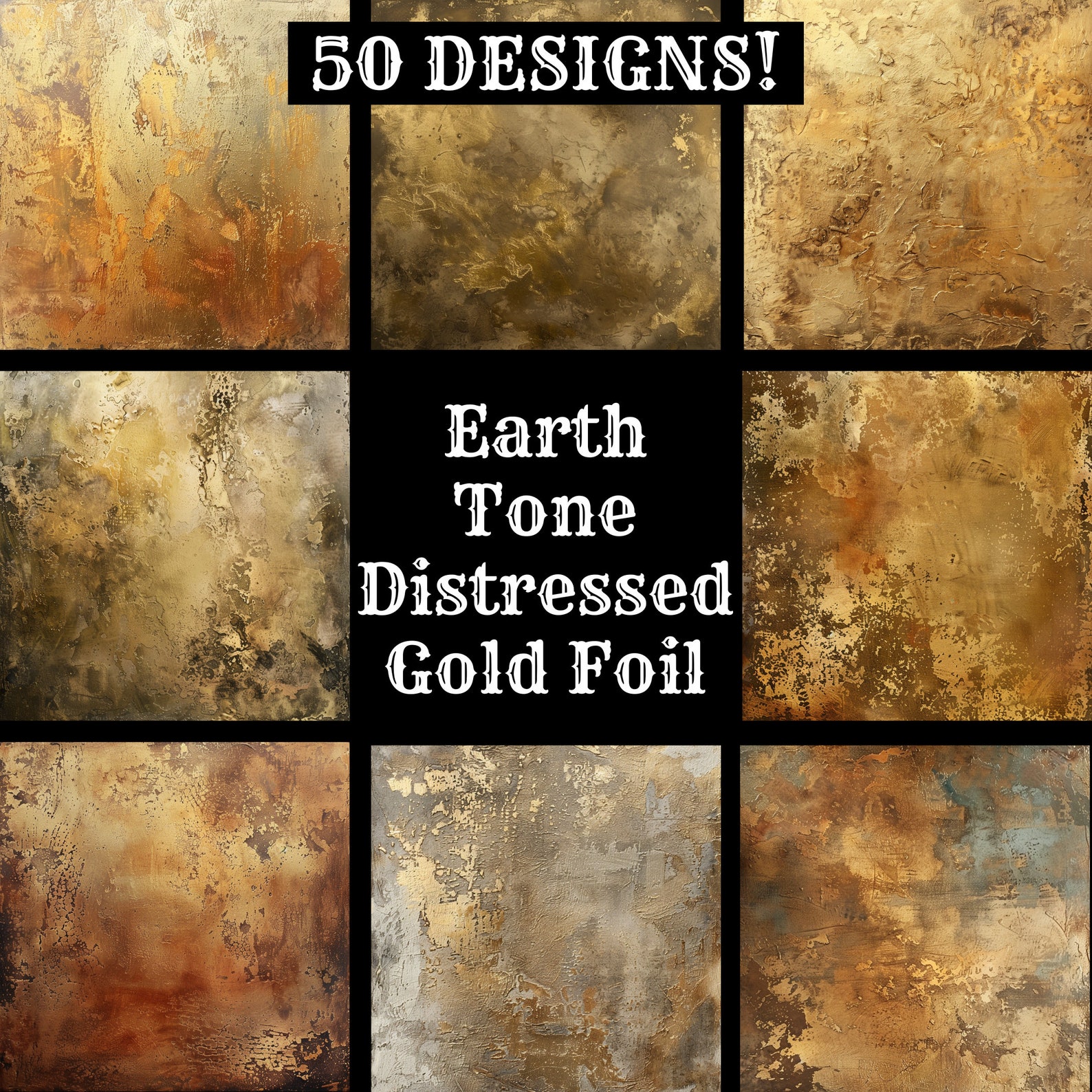 Earth Tone Distressed Gold Foil Paper, Gold Foil Printable Paper, Earth ...