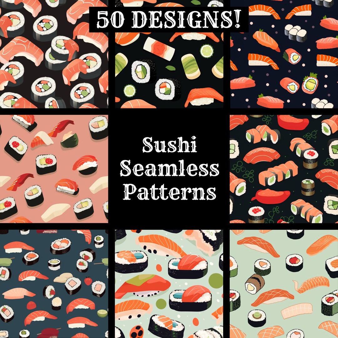 Sushi Seamless Digital Paper, Printable Scrapbook Paper Seamless ...