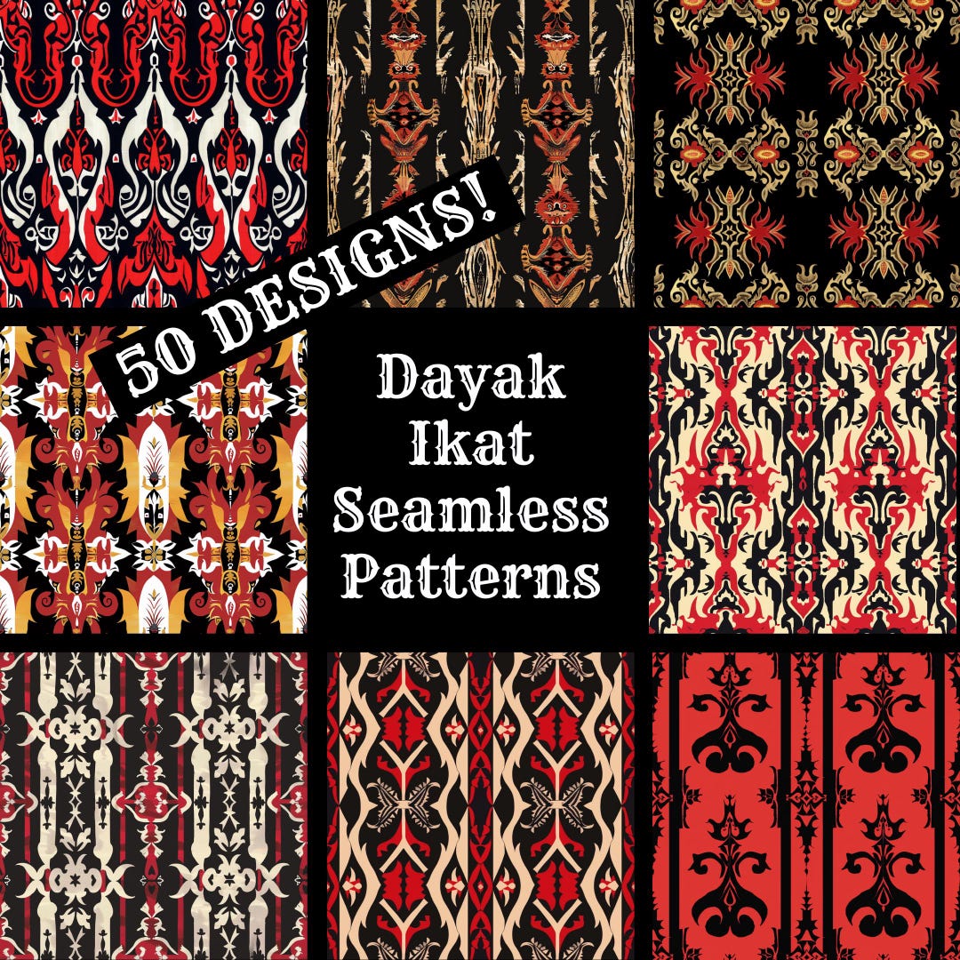 Dayak Ikat Seamless Digital Paper, Dayak Ikat Printable Scrapbook Paper ...