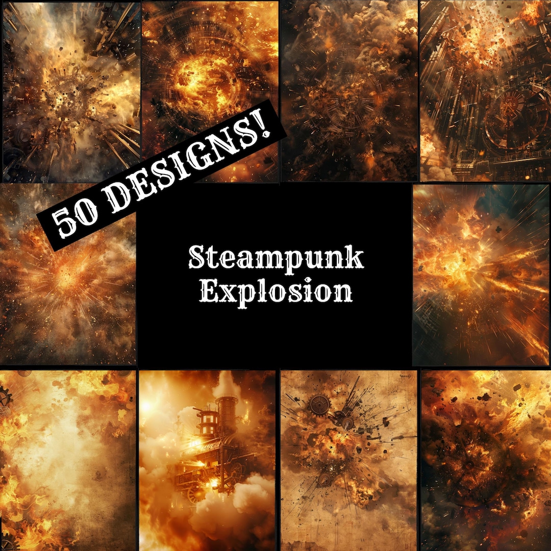 Steampunk Explosion Digital Paper: 50 PNG Journal Inserts (8.5x11 In ...