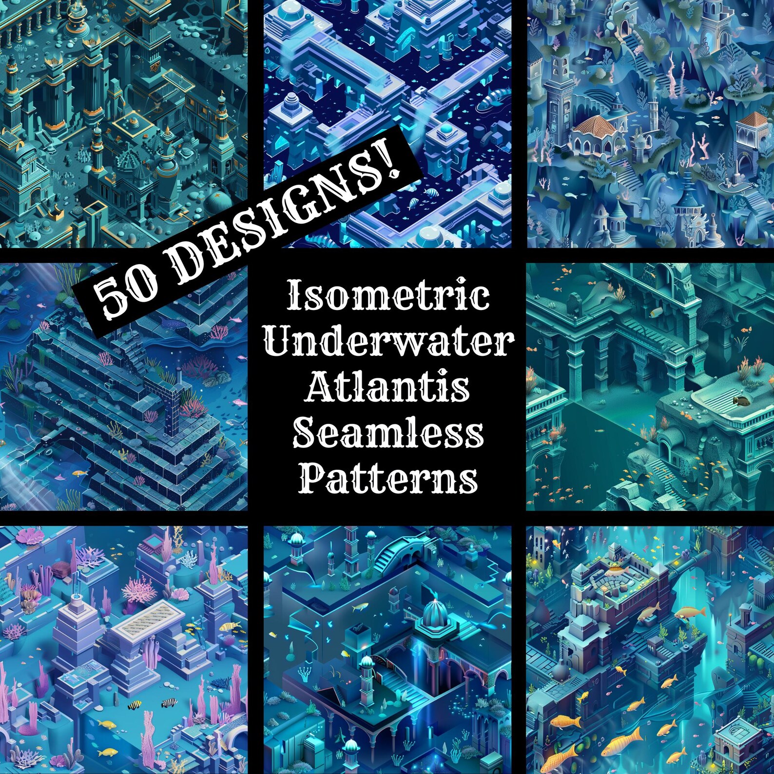 Underwater Atlantis Seamless Pattern: Scrapbook Paper (digital Download ...