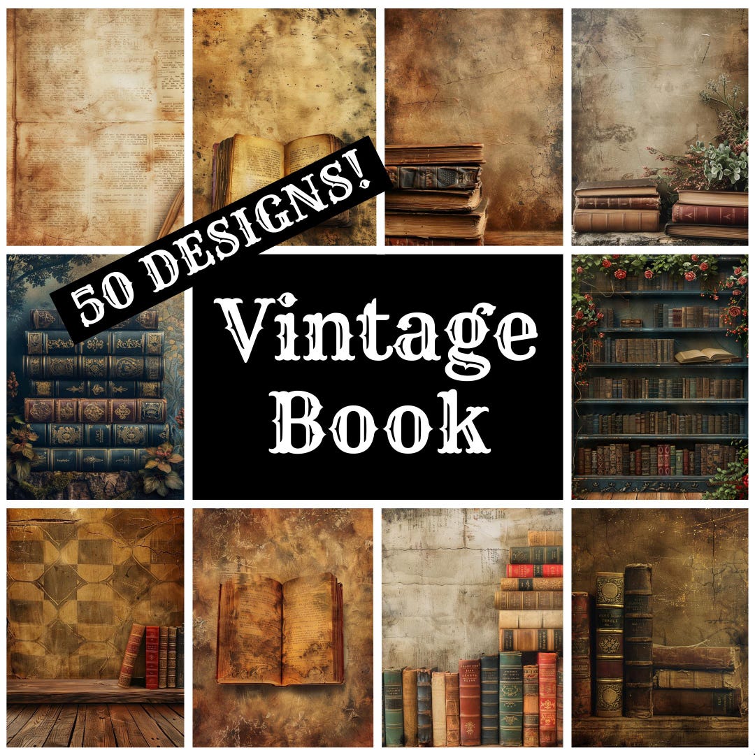 Vintage Book Digital Paper: 50 PNG Scrapbook Pages (8.5x11 In) - Etsy