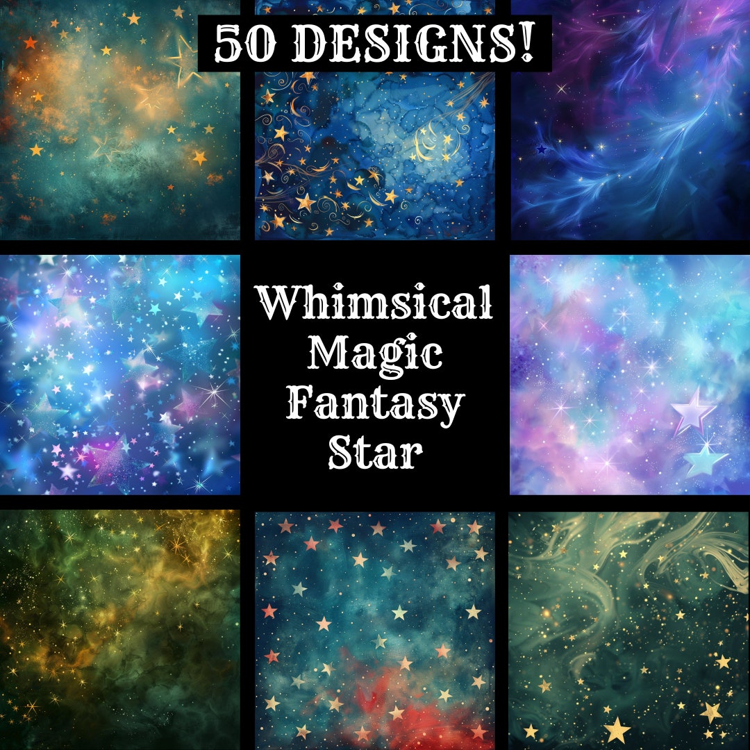 Whimsical Star Digital Paper: Magic Fantasy Journal Supplies (PNG ...
