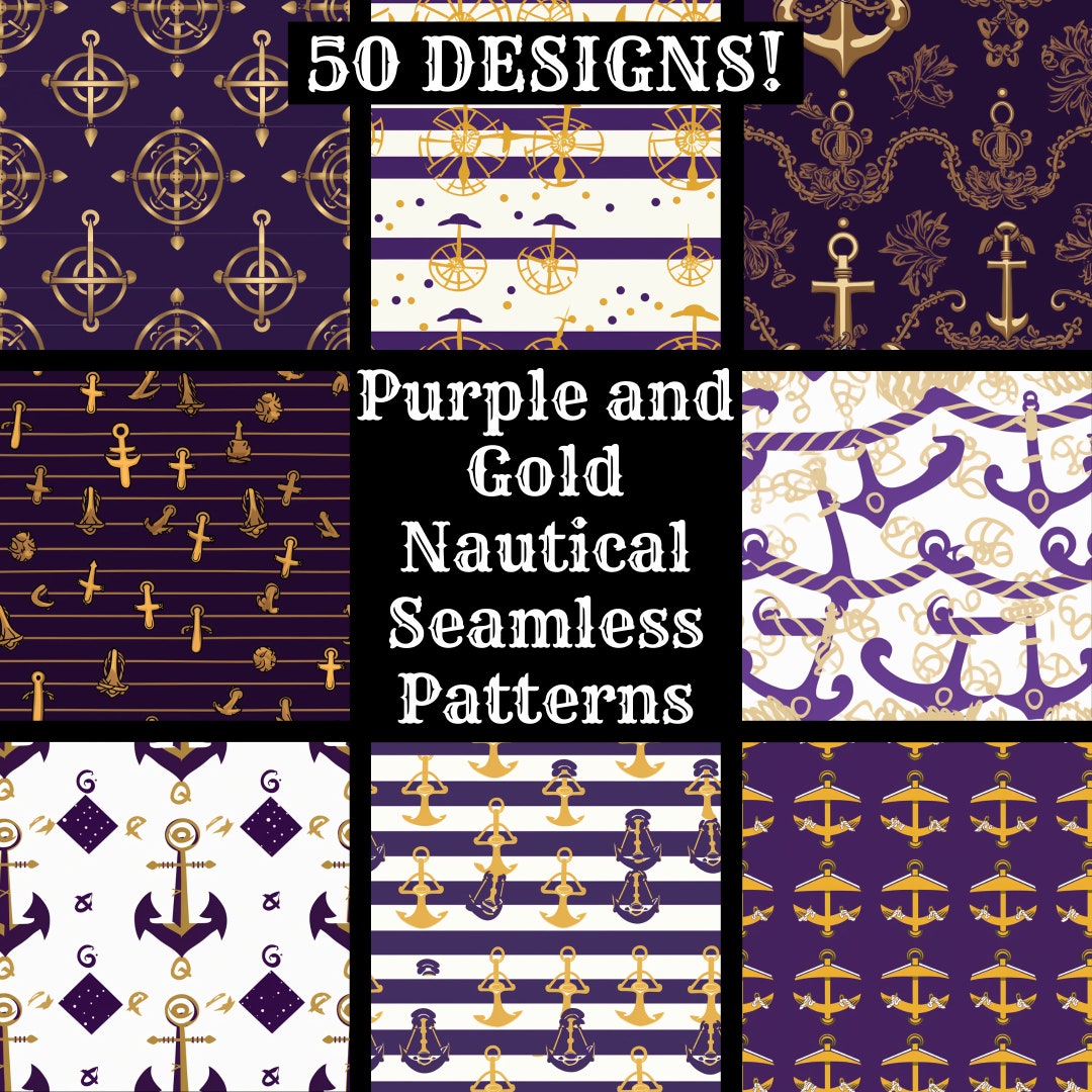 Purple and Gold Nautical Seamless Patterns (digital Download) - Etsy
