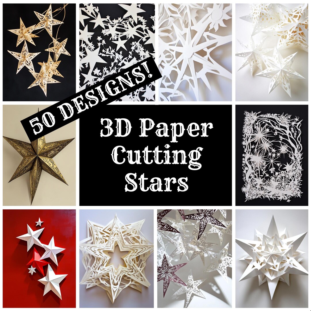 3D Paper Cutting Stars Journal Paper, 3D Paper Cutting Stars Printable ...