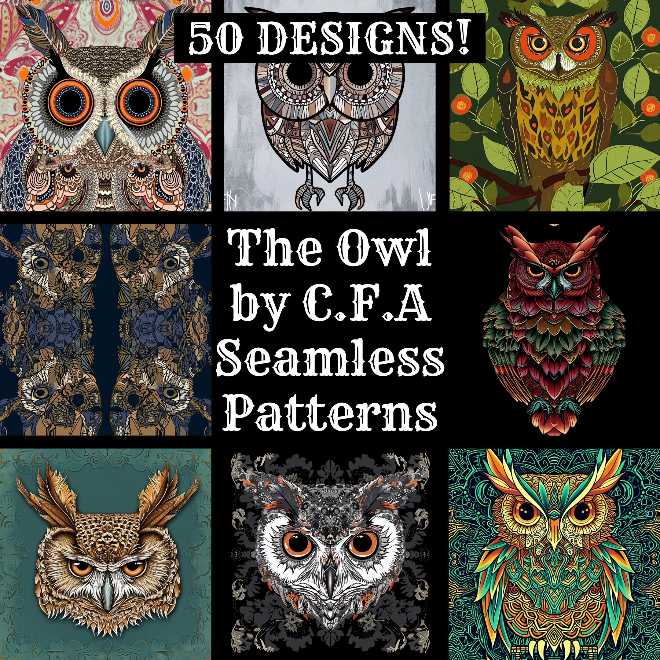 Owl Seamless Pattern: C.F.A Digital Paper (digital Download) - Etsy