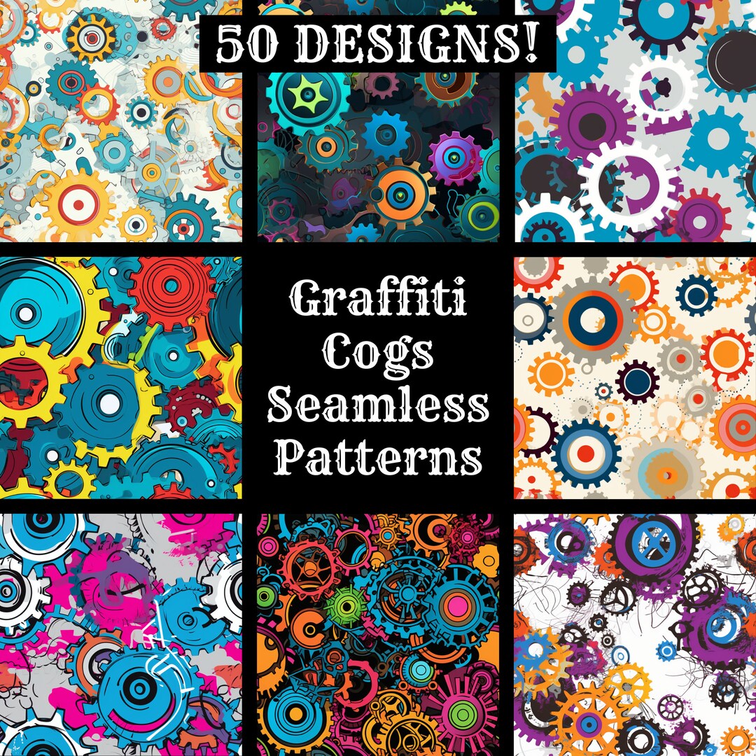 Graffiti Cogs Seamless Digital Paper, Printable Scrapbook Paper ...