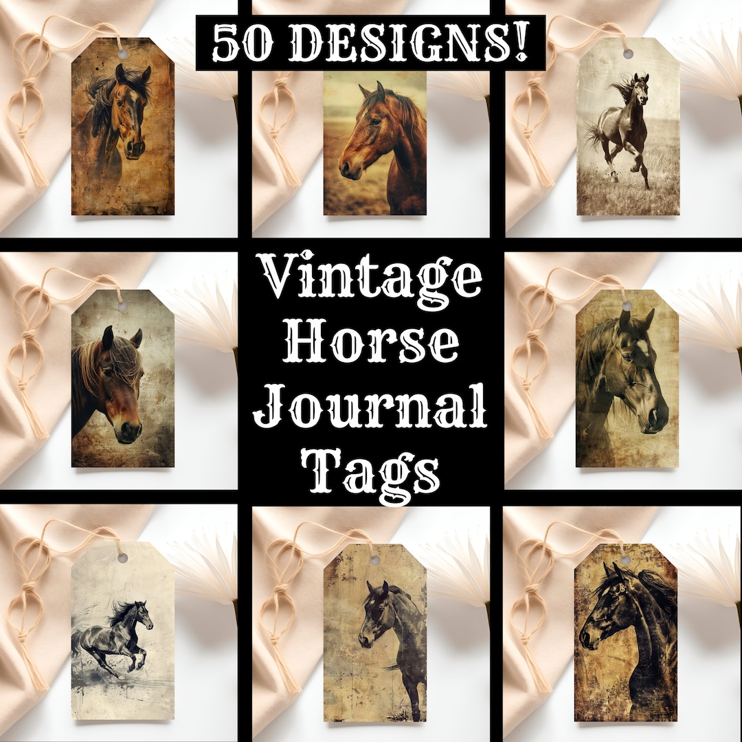 Vintage Horse Journal Tags, Vintage Horse Printable Tags, Vintage Horse ...