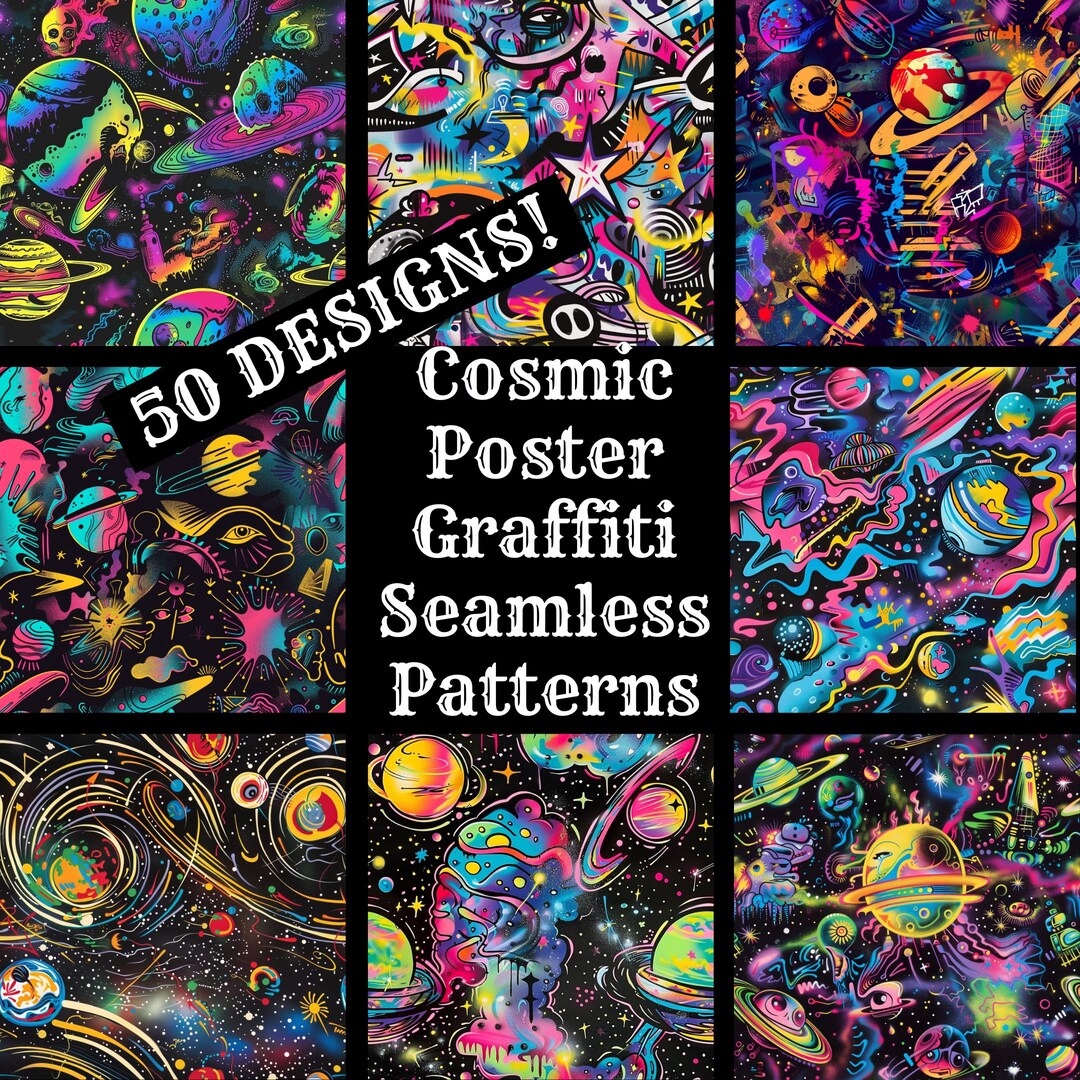 Cosmic Poster Graffiti Seamless Digital Paper, Printable Scrapbook ...