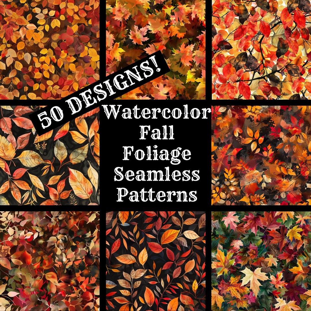 Watercolor Fall Foliage Seamless Patterns: 50 PNG Digital Papers ...