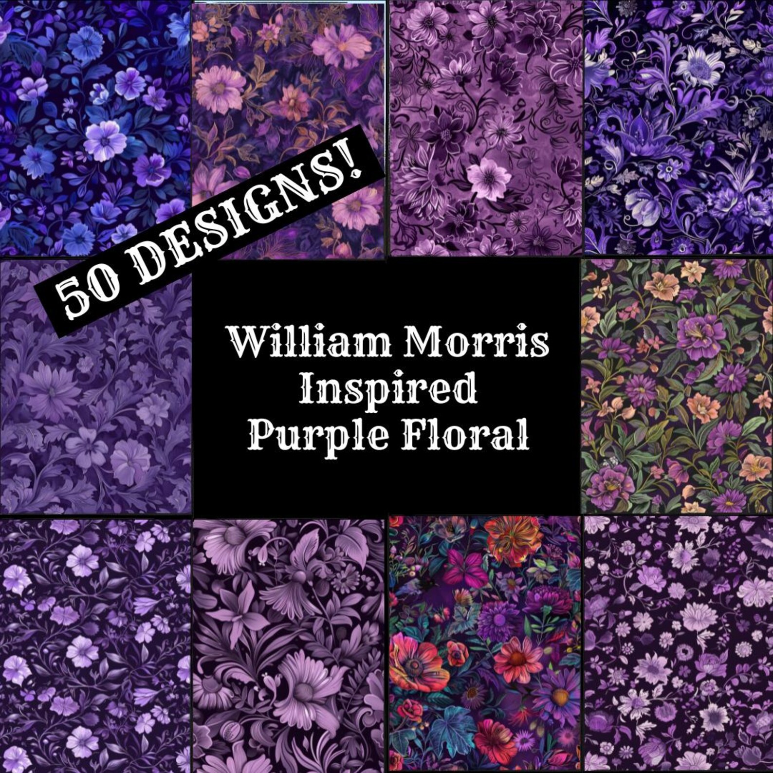 William Morris Inspired Purple Floral Paper: Vintage Journal Inserts ...