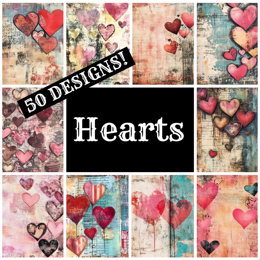 Hearts Journal Paper: Vintage Scrapbook Inserts (digital Download) - Etsy