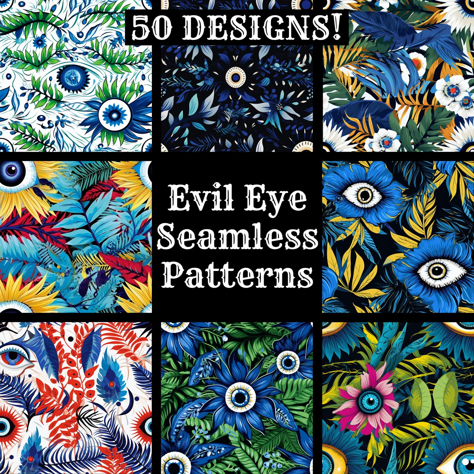 Evil Eye Seamless Pattern: 50 PNG Digital Papers (digital Download) - Etsy