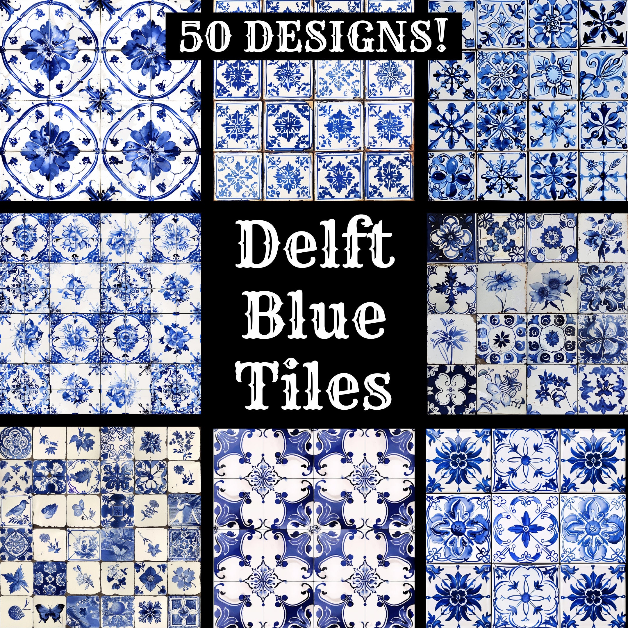Delft Blue Tiles Paper, Delft Blue Tiles Printable Paper, Vintage Delft ...