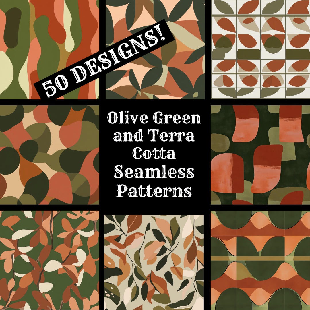 Olive Green & Terra Cotta Seamless Patterns: Scrapbook Paper (digital ...
