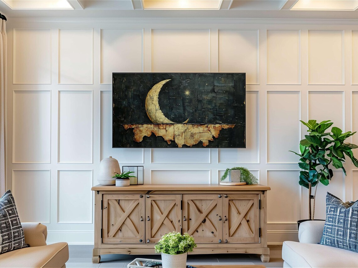 Crescent Moon Night Sky Frame TV Art (digital Download) - Etsy