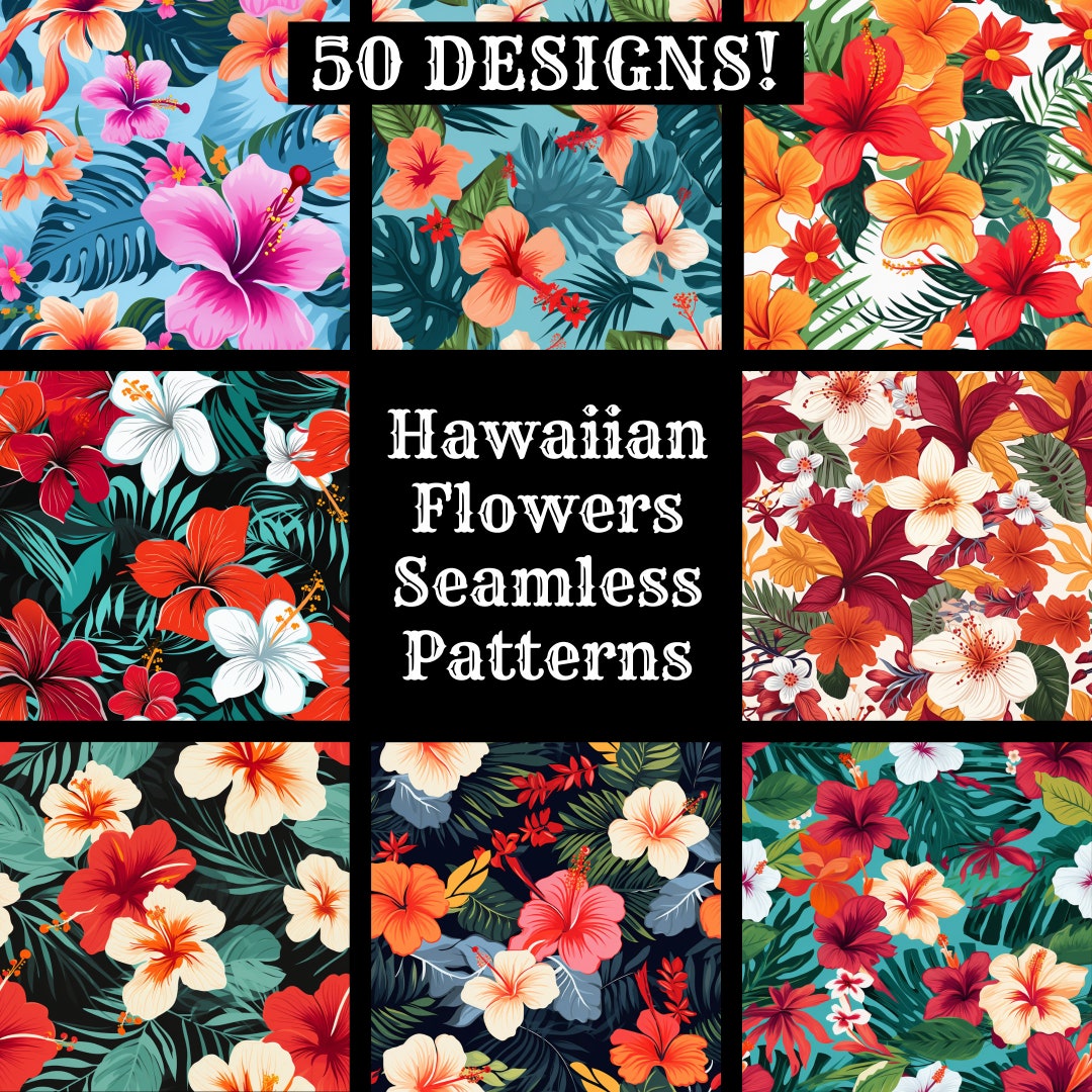 Hawaiian Flowers Seamless Pattern: Tropical Digital Paper (PNG, 300 Dpi ...