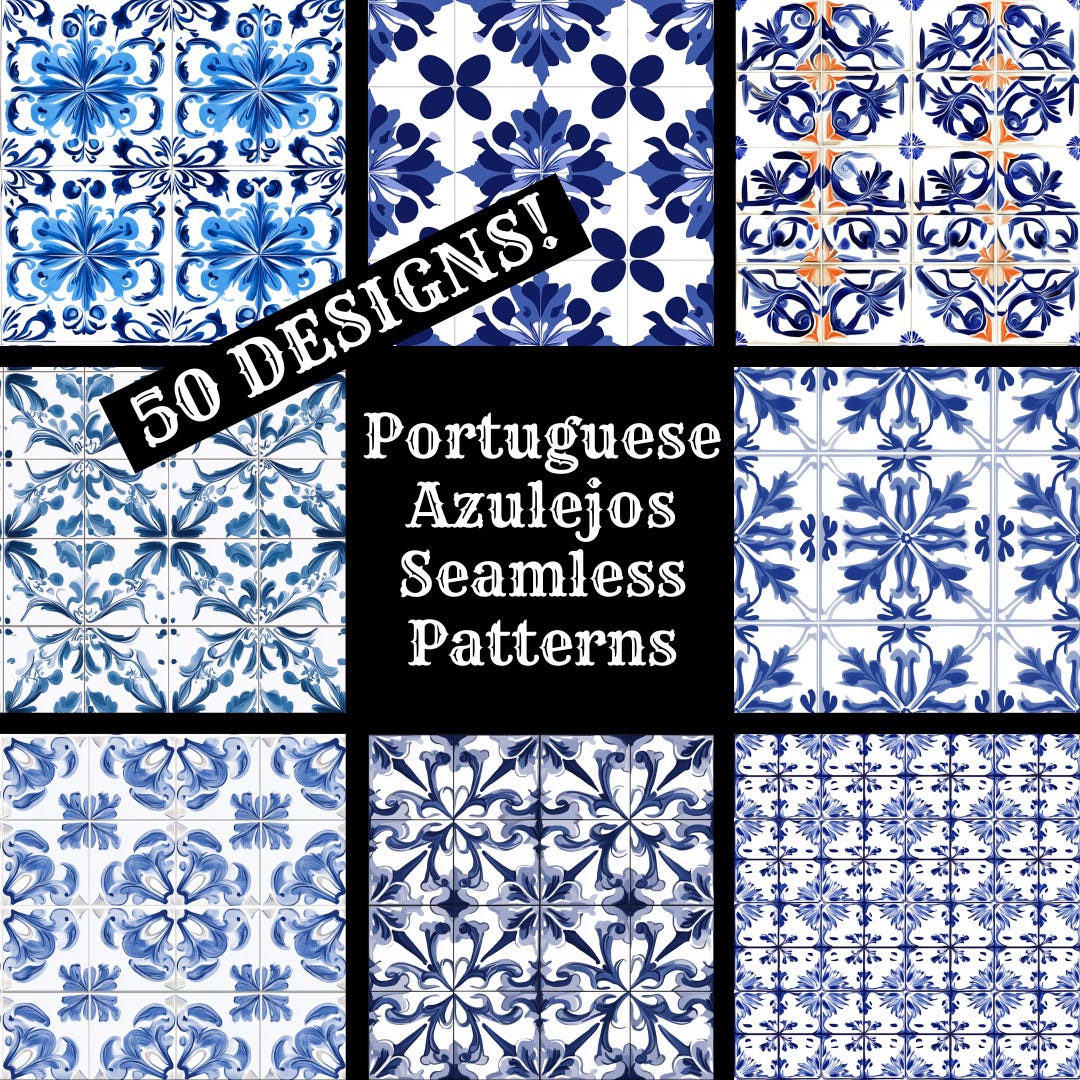 Portuguese Azulejo Tile Patterns: Seamless Digital Paper (PNG) - Etsy