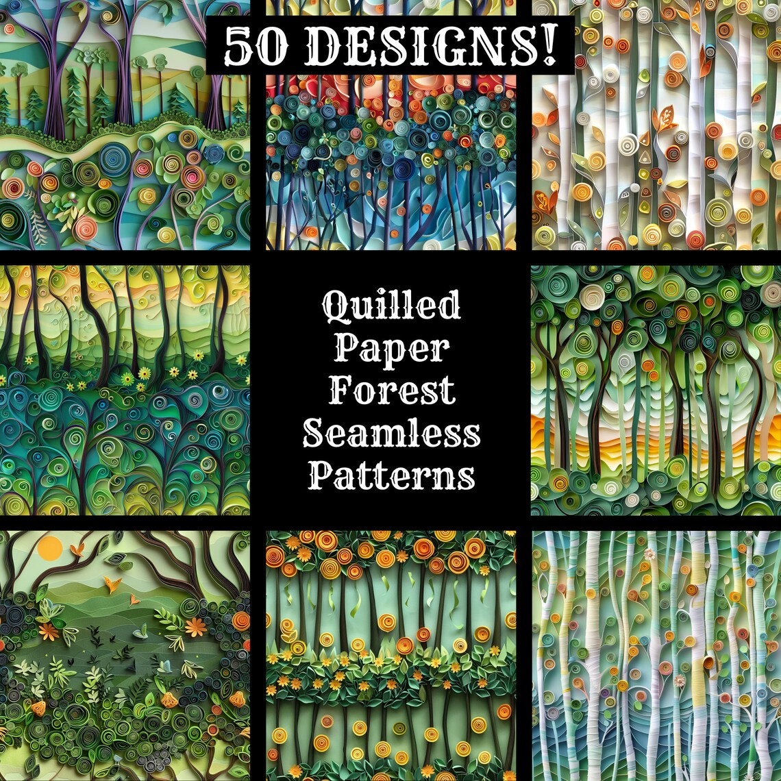 Quilled Paper Forest Seamless Patterns: Scrapbook Paper (digital ...