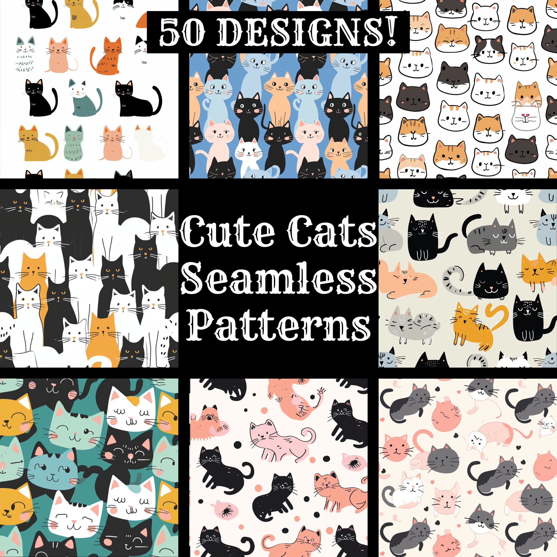 Cute Cats Seamless Digital Paper, Printable Scrapbook Paper Seamless ...