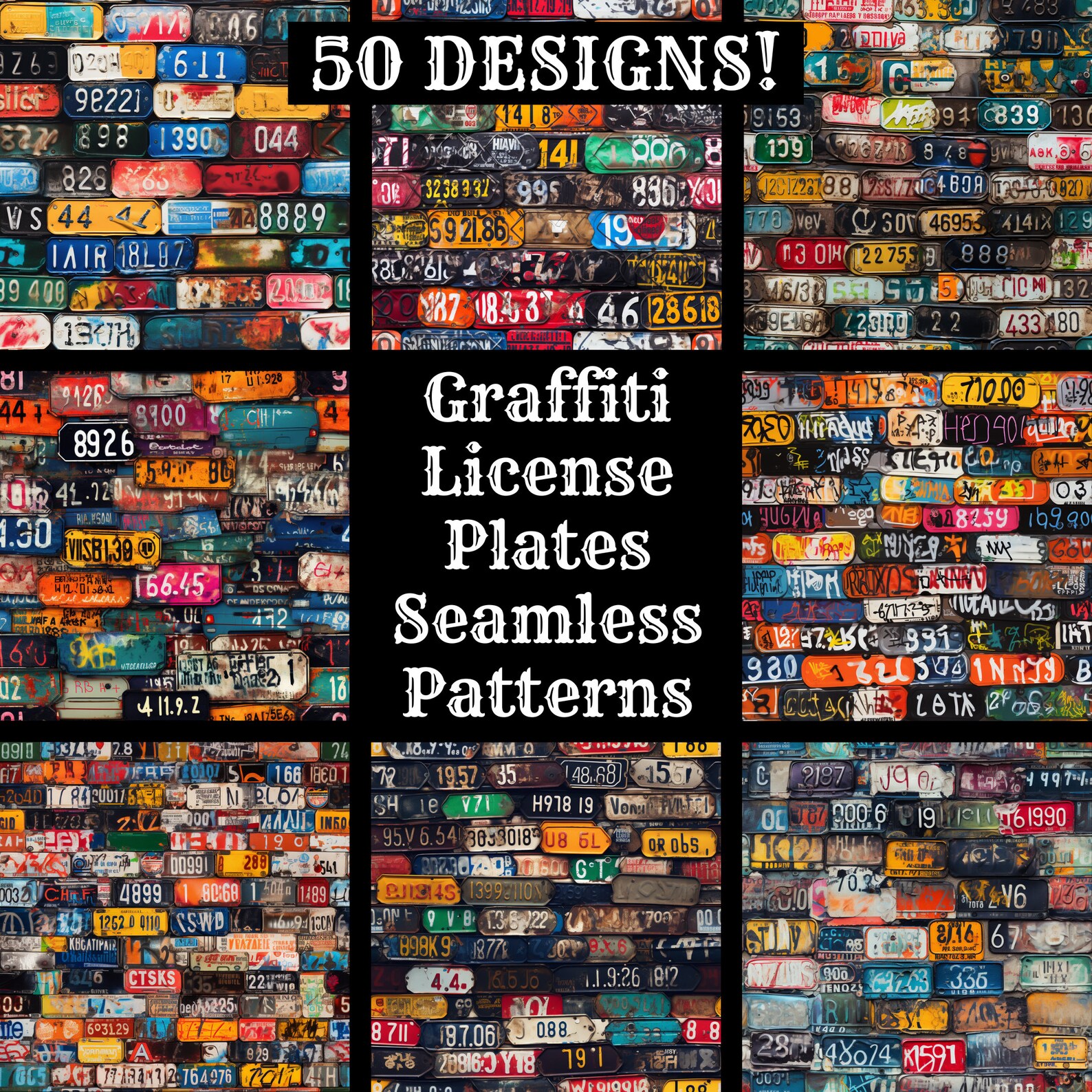 Graffiti License Plates Seamless Paper: PNG, 300 DPI (digital Download ...