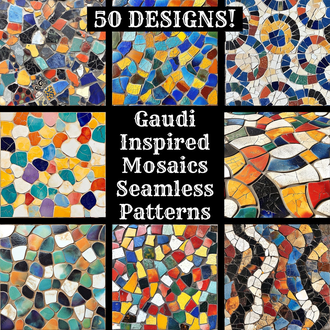 Gaudi Inspired Mosaics Seamless Digital Paper Printable Scrapbook Paper ...